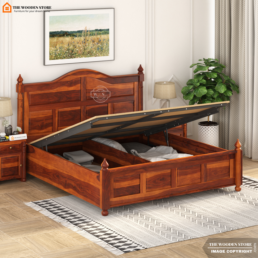 Boonville Hydraulic Bed With Storage (King Size, Honey Finish) – The ...