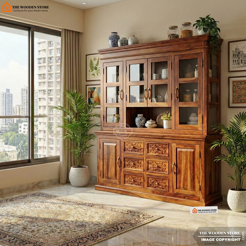 Berkeley Kitchen Hutch Cabinet (Honey Finish) – The Wooden Store